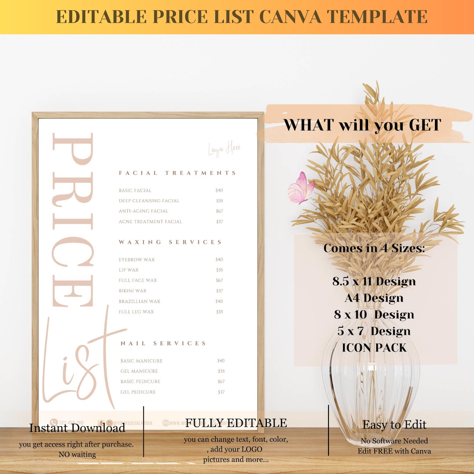 Minimalist Beauty Salon Price List Template: Editable Service Menu ...