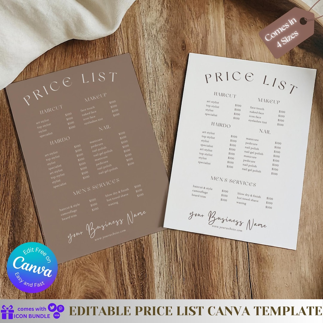 Editable Hair Salon Price List Template: Minimalist Service Menu (canva ...
