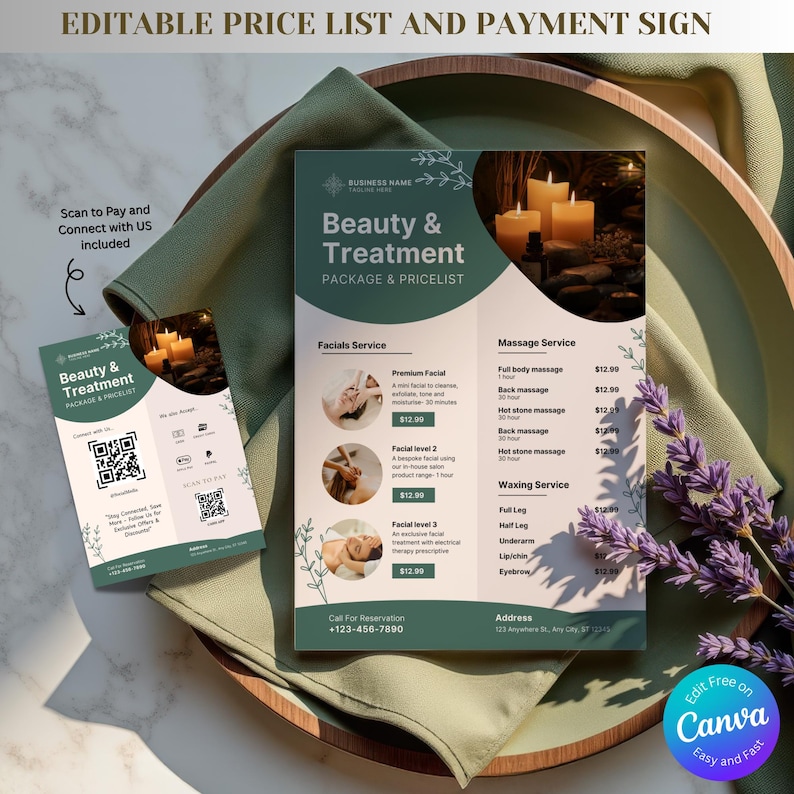 Printable Spa Pricelist Template Beauty Salon Price List Minimalist ...