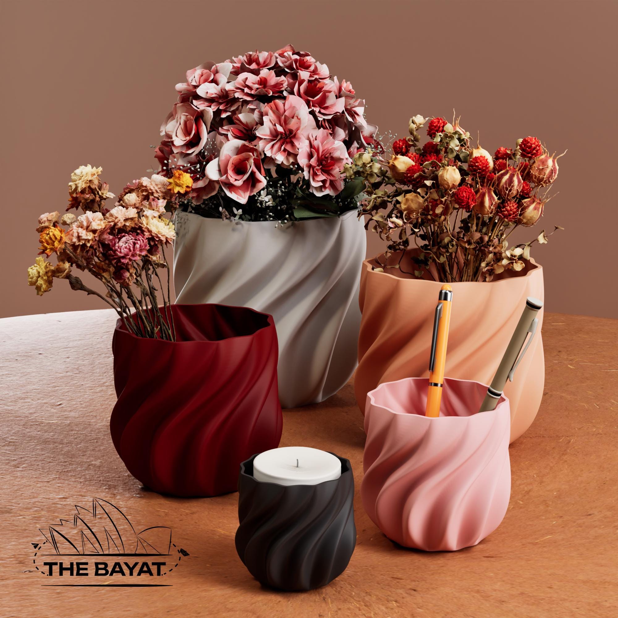 3D Printed Pastel Swirl Vase – Modern Gradient Flower Pot – Unique Home ...