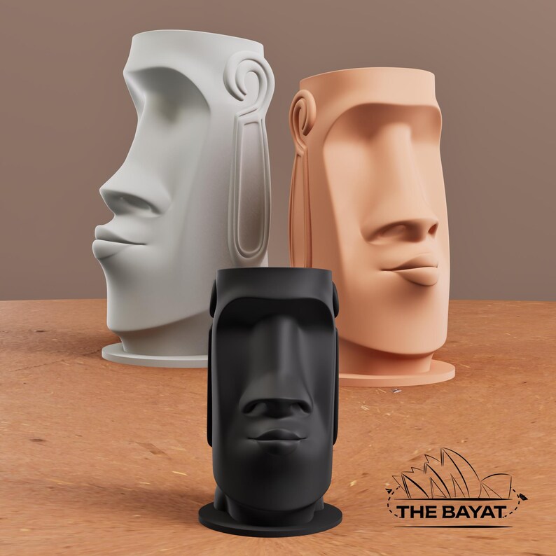 3D Printed Moai Statue Planter Modern Easter Island Head Flower Pot for ...
