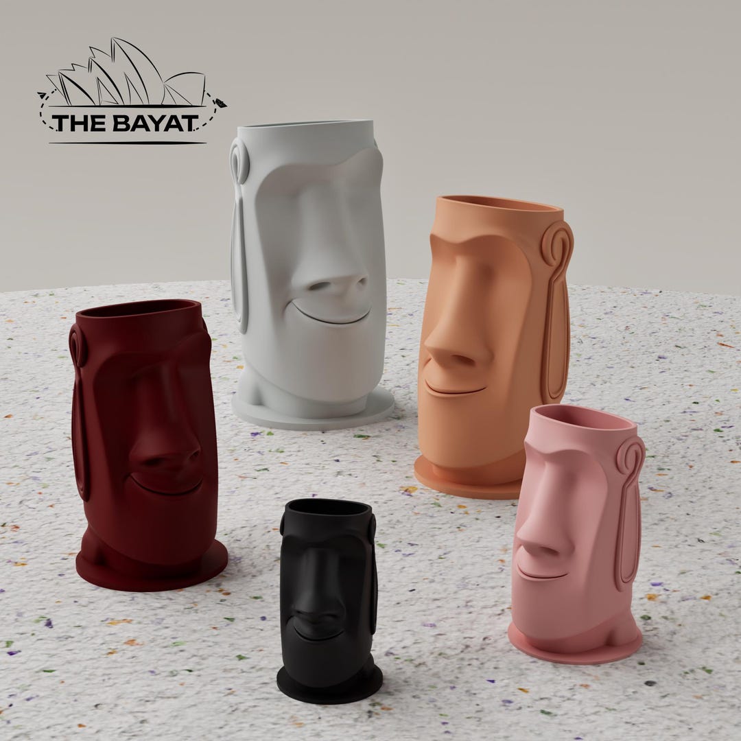 3D Printed Smiling Moai Head Vase Modern Decorative Planter for Home ...