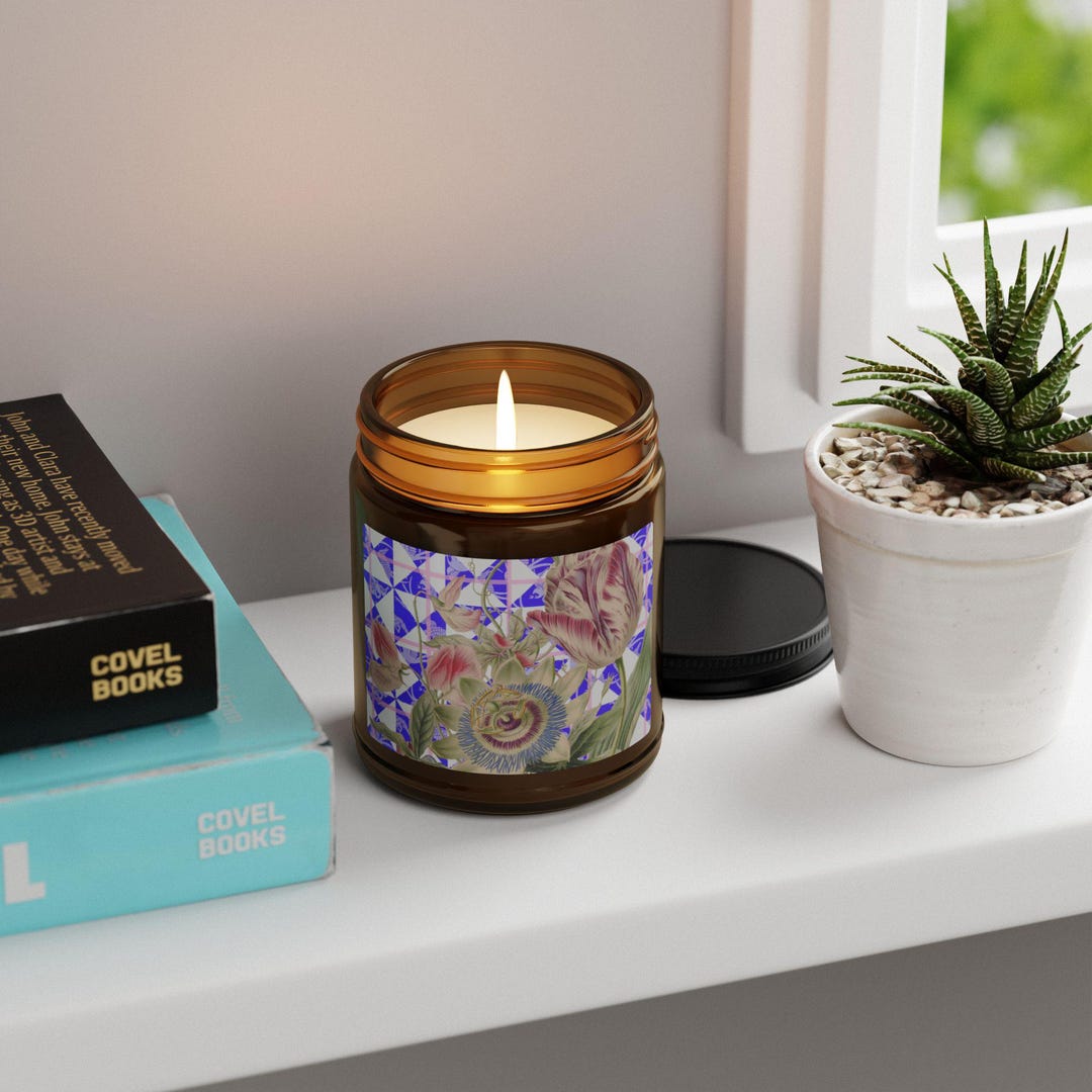 Floral Tile Collage Candle | Soy Amber Jar - Etsy