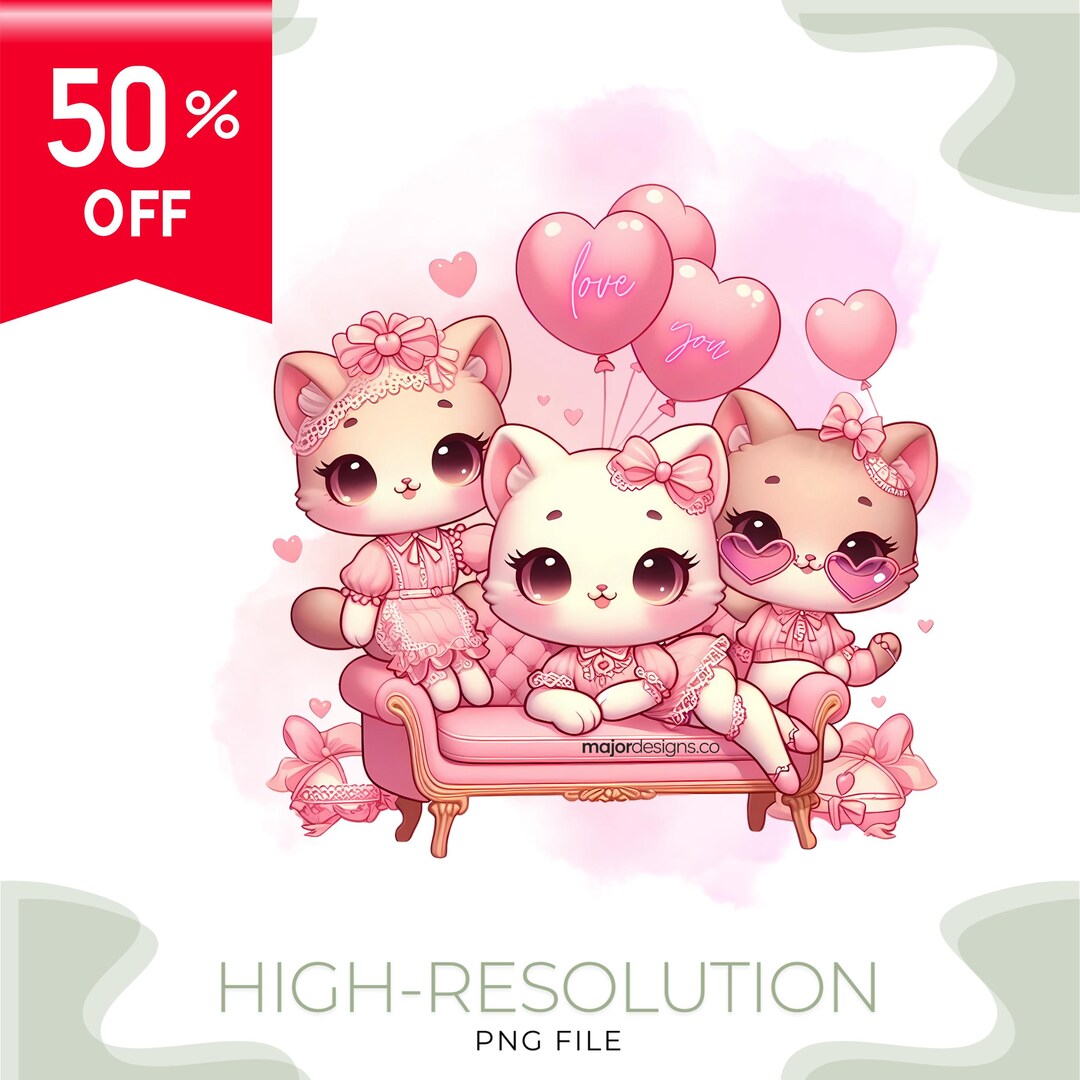 Three Coquette Cats Pink Bow PNG Pink Bow Coquette Pink Cat Art ...