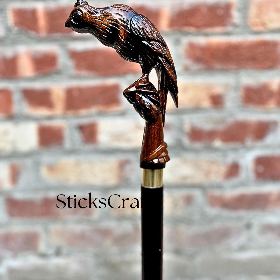 Owl Stick Topper Cane Wooden Walking Stick FANCY Carved Owl Wooden ...