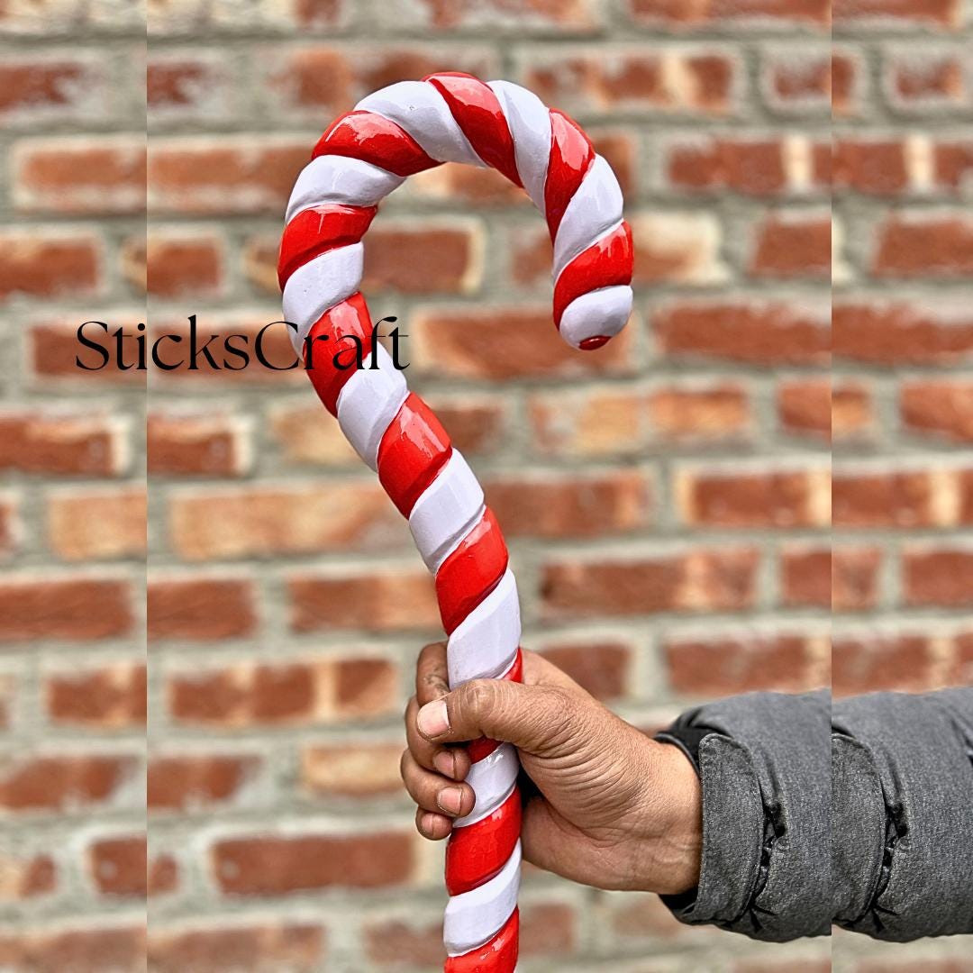 Candy Walking Stick Wooden Cane FANCY Christmas Style Hand Painted Red ...