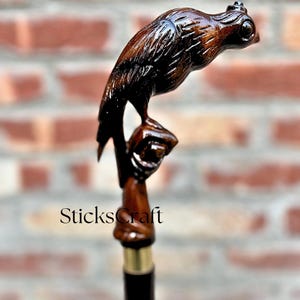 Owl Stick Topper Cane Wooden Walking Stick FANCY Carved Owl Wooden ...