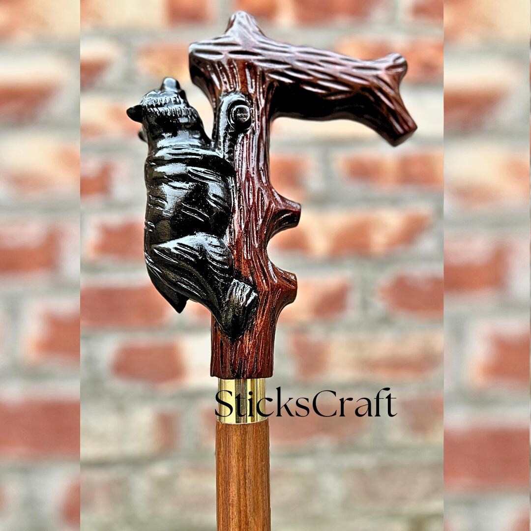 Bear Walking Cane Stick Hand Carved Handle and Simple Staff Hiking ...