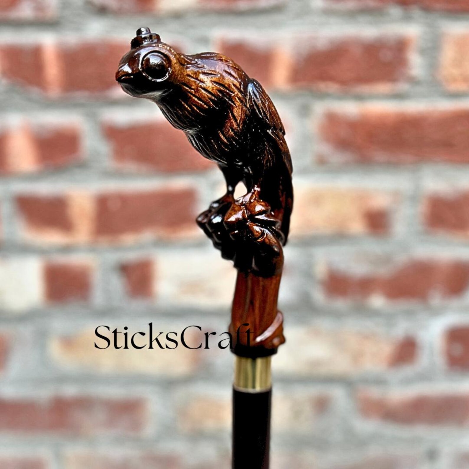 Owl Stick Topper Cane Wooden Walking Stick FANCY Carved Owl Wooden ...