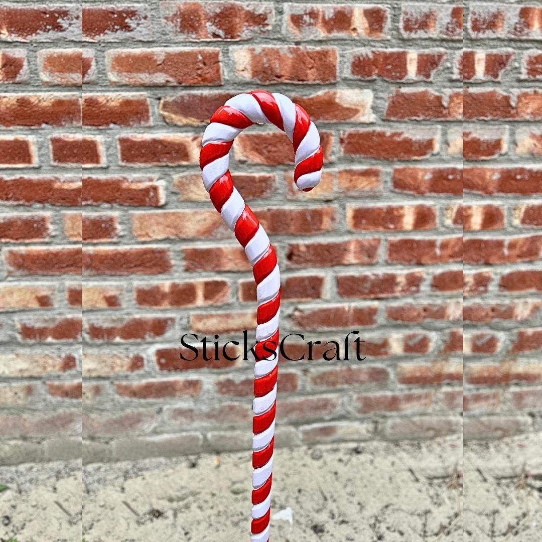 Candy Walking Stick Wooden Cane FANCY Christmas Style Hand Painted Red ...