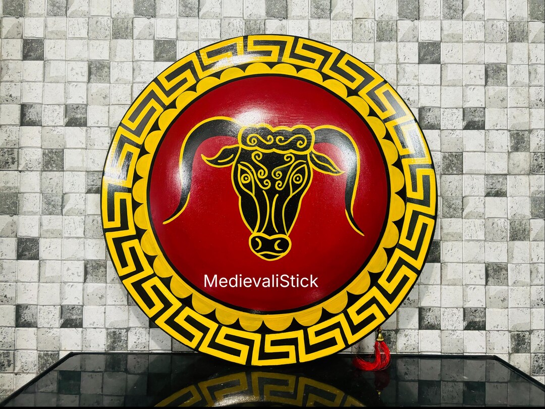 Medieval Bull Wooden Shield Handmade Ancient Greek Hoplite Shield Red ...