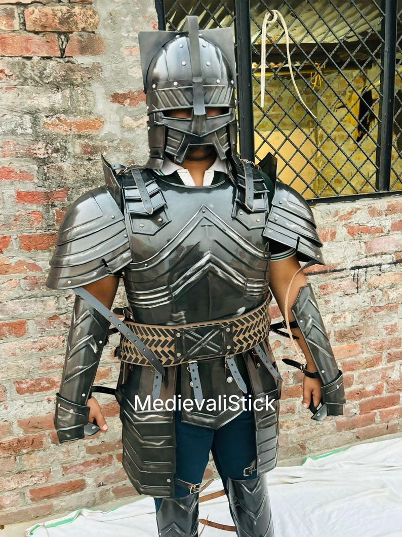 Dwarven Moria Warrior Armor Suit – Full Body Medieval Knight Costume in Blackened Steel With ...