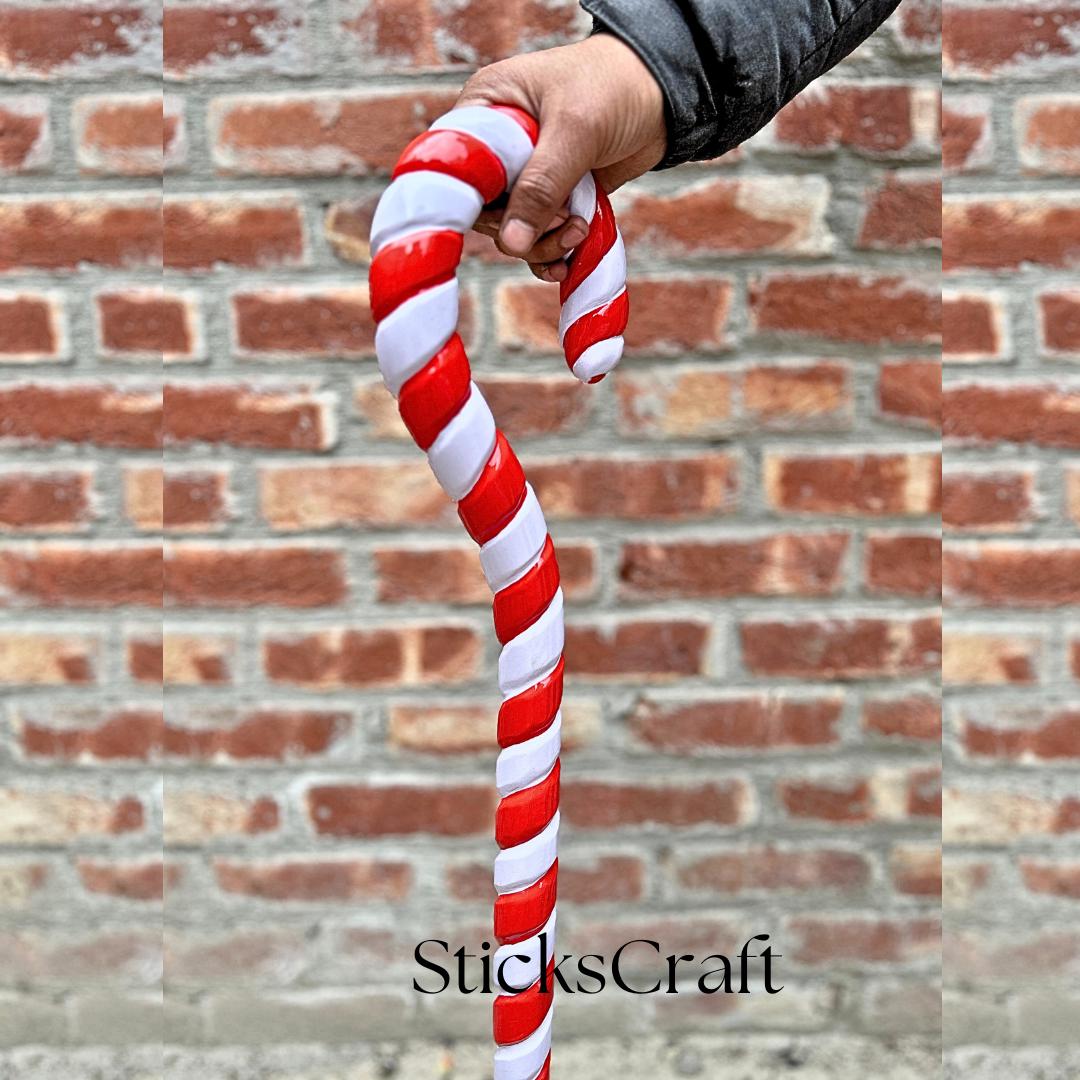 Candy Walking Stick Wooden Cane FANCY Christmas Style Hand Painted Red ...