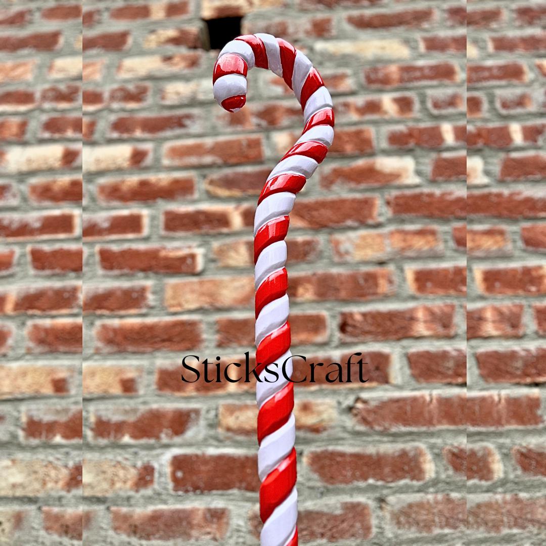 Candy Walking Stick Wooden Cane FANCY Christmas Style Hand Painted Red ...