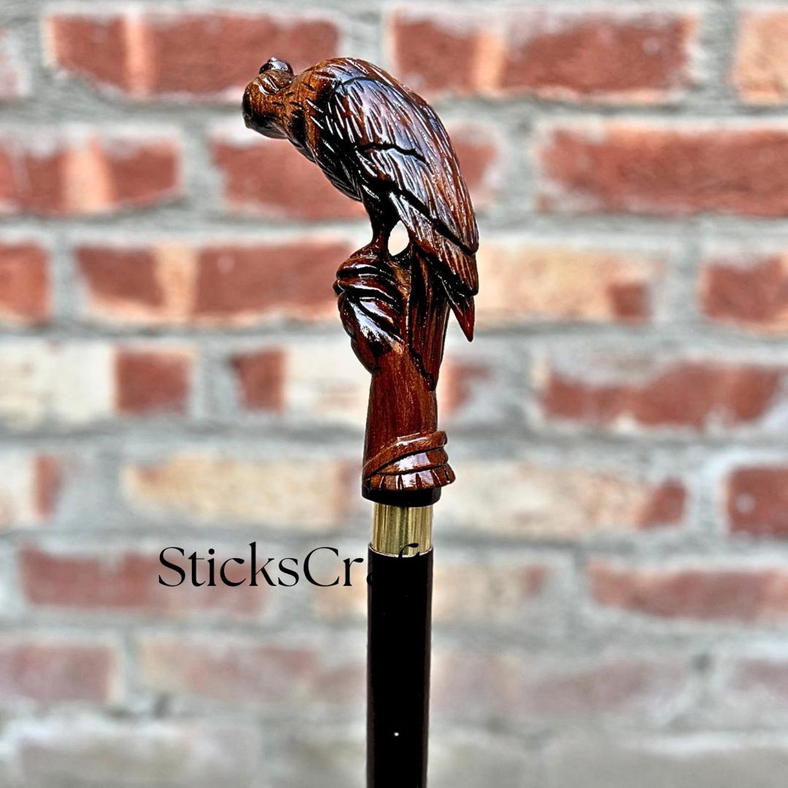 Owl Stick Topper Cane Wooden Walking Stick FANCY Carved Owl Wooden ...