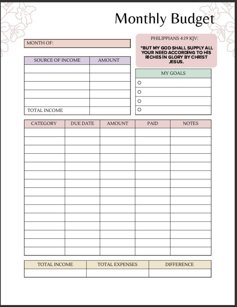 Financial Monthly Budget Tracker Biblical - Etsy