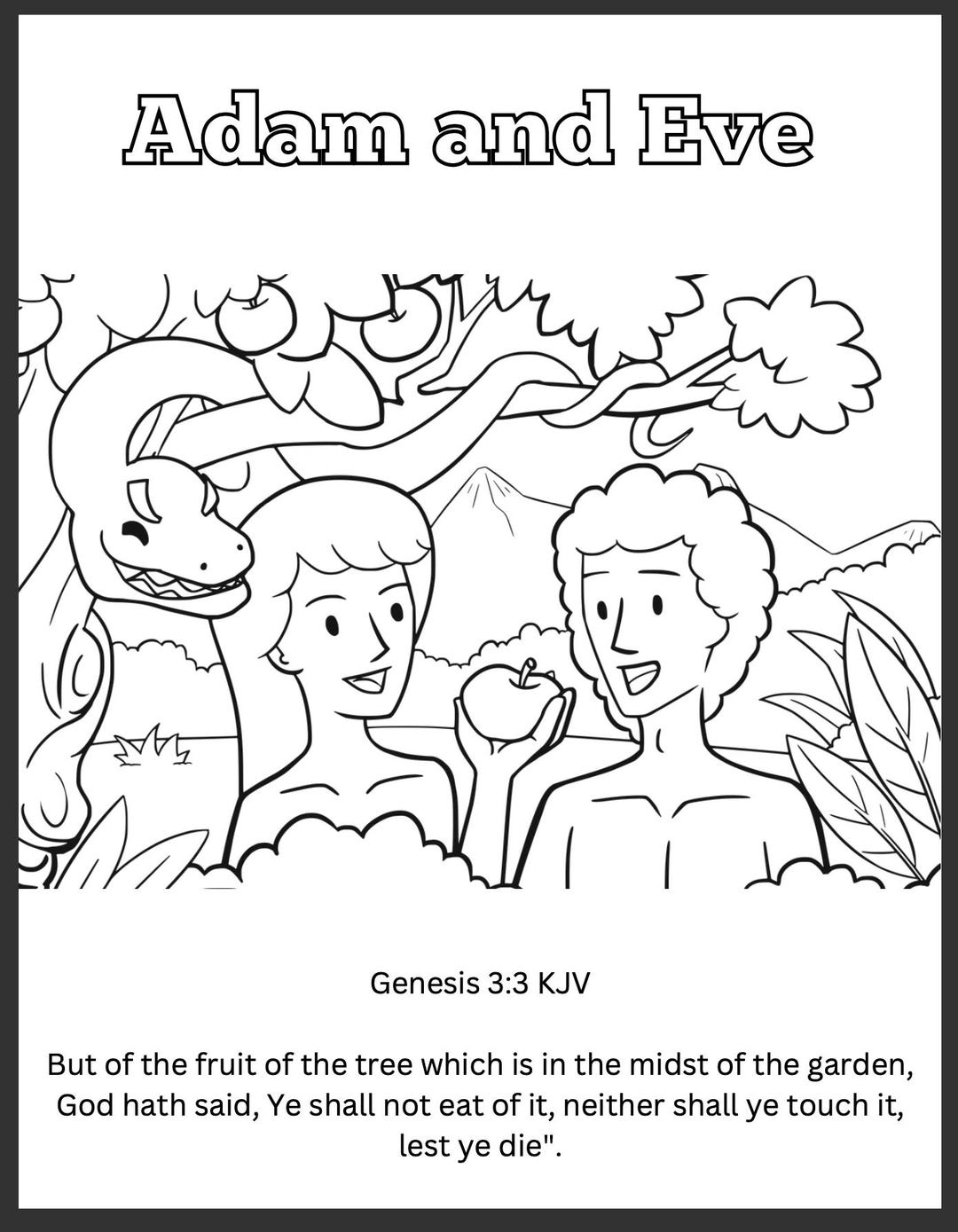 Printables - Adam and Eve Biblical Coloring Page W/ Scripture - Etsy