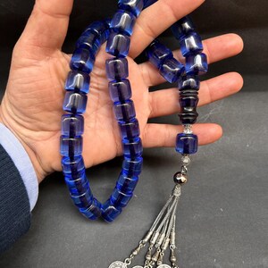 Handcrafted Deep Blue Resin Tasbih Islamic Prayer Beads With Silver ...