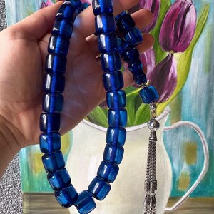 Handcrafted Deep Blue Resin Tasbih Islamic Prayer Beads With Silver ...