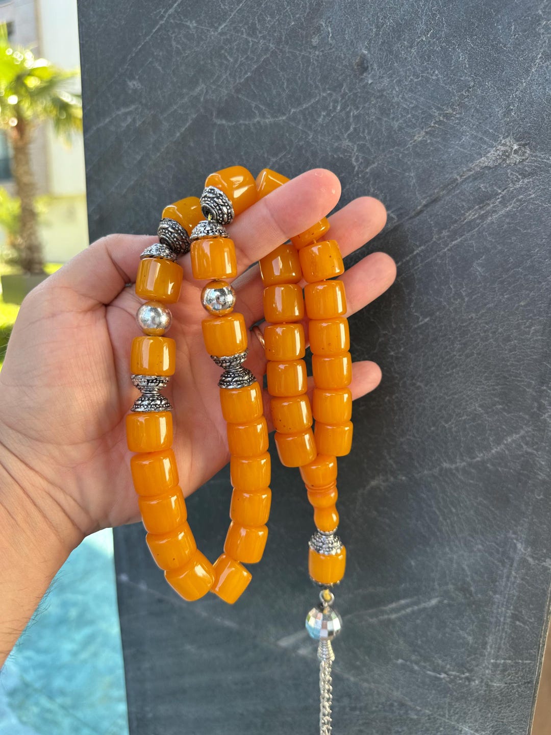 Handmade Amber Orange Tesbih – 33 Islamic Prayer Beads With Silver ...