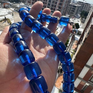 Handcrafted Deep Blue Resin Tasbih Islamic Prayer Beads With Silver ...