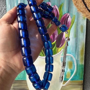 Handcrafted Deep Blue Resin Tasbih Islamic Prayer Beads With Silver ...