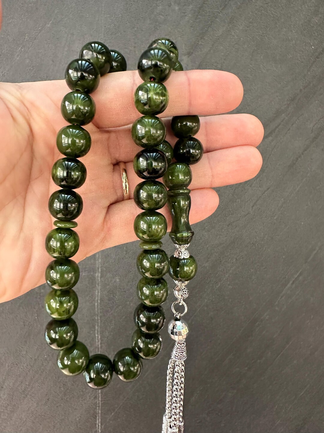 33 Amber Look Prayer Beads – Resin Tesbih With Silver Tassel, Handmade ...