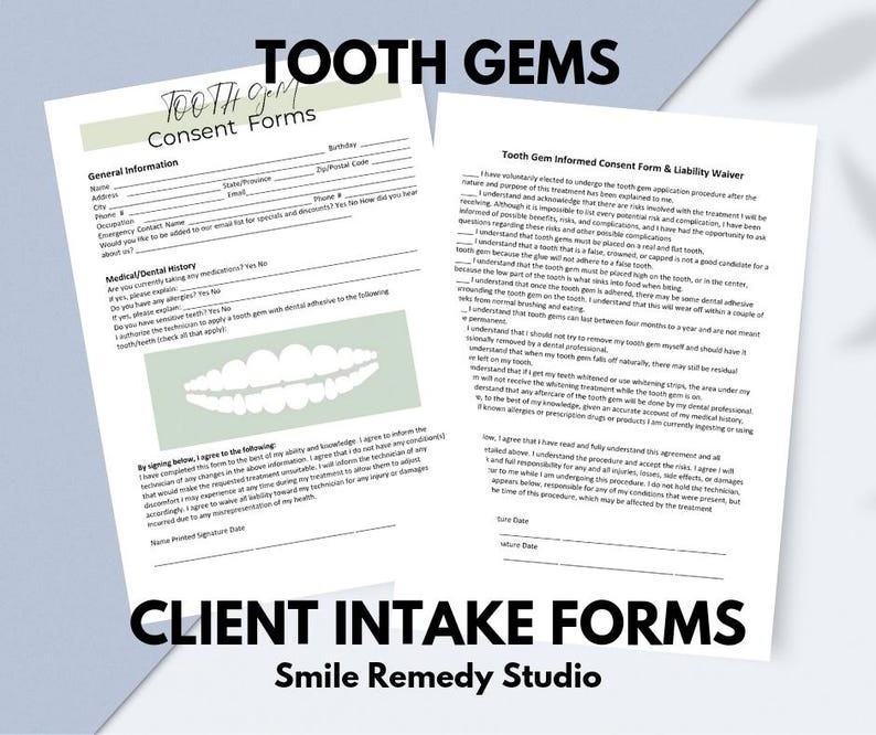 TOOTH GEM Client Consent Forms Printable PDF Comprehensive Intake Forms ...