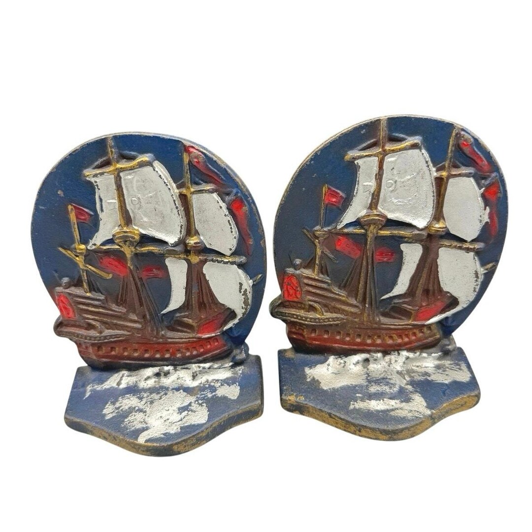 Cast Iron Vintage Pirate Ship Bookends Sailing Nautical Sail Boat ...