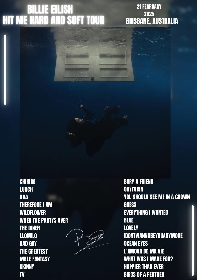 Custom Billie Eilish Setlist Poster HMHAS - Etsy