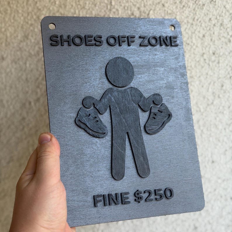 Funny Shoes off Zone Sign: Layered Wood Entrance Decor, Birch, Walnut ...