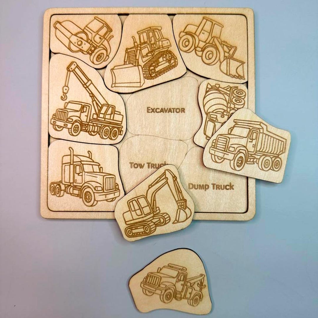 Wooden Construction Vehicles Puzzle | Eco-friendly Birch Toy for ...