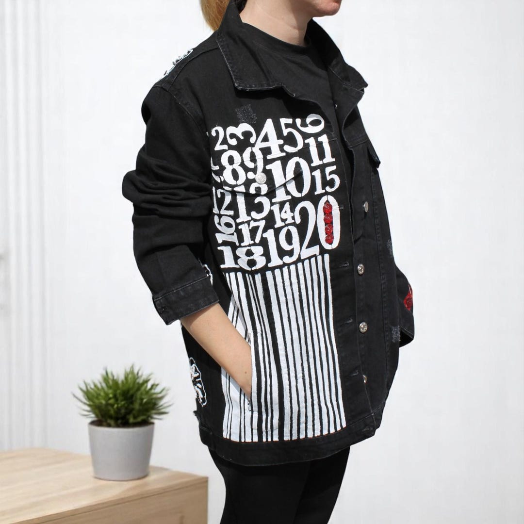 Black Embroidered Denim Jacket, Black Denim Jacket – Hand-painted ...