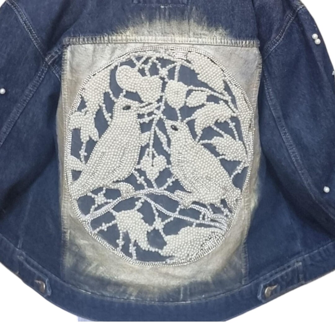 Handmade Denim Jacket,pearl Beadwork and Painted Design,unique Piece ...