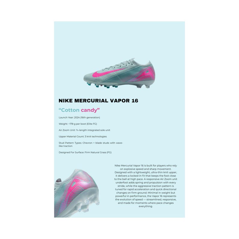 Cotton Candy Mercurial Vapor 16 Poster | Football Boots Wall Art ...