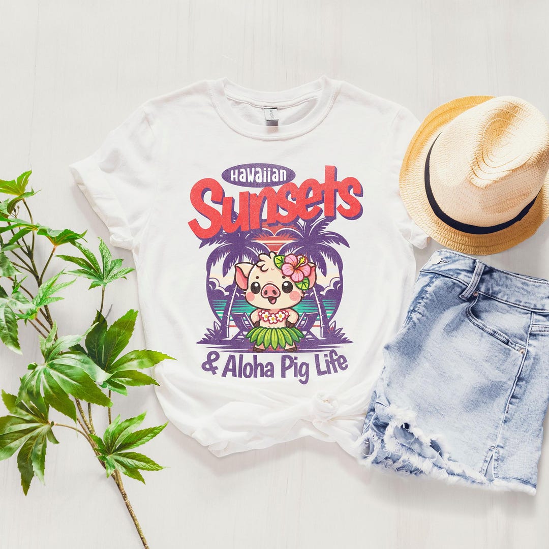 Hawaiian Sunsets & Aloha Pig Life, Hawaiian Themed Pig T-shirt ...