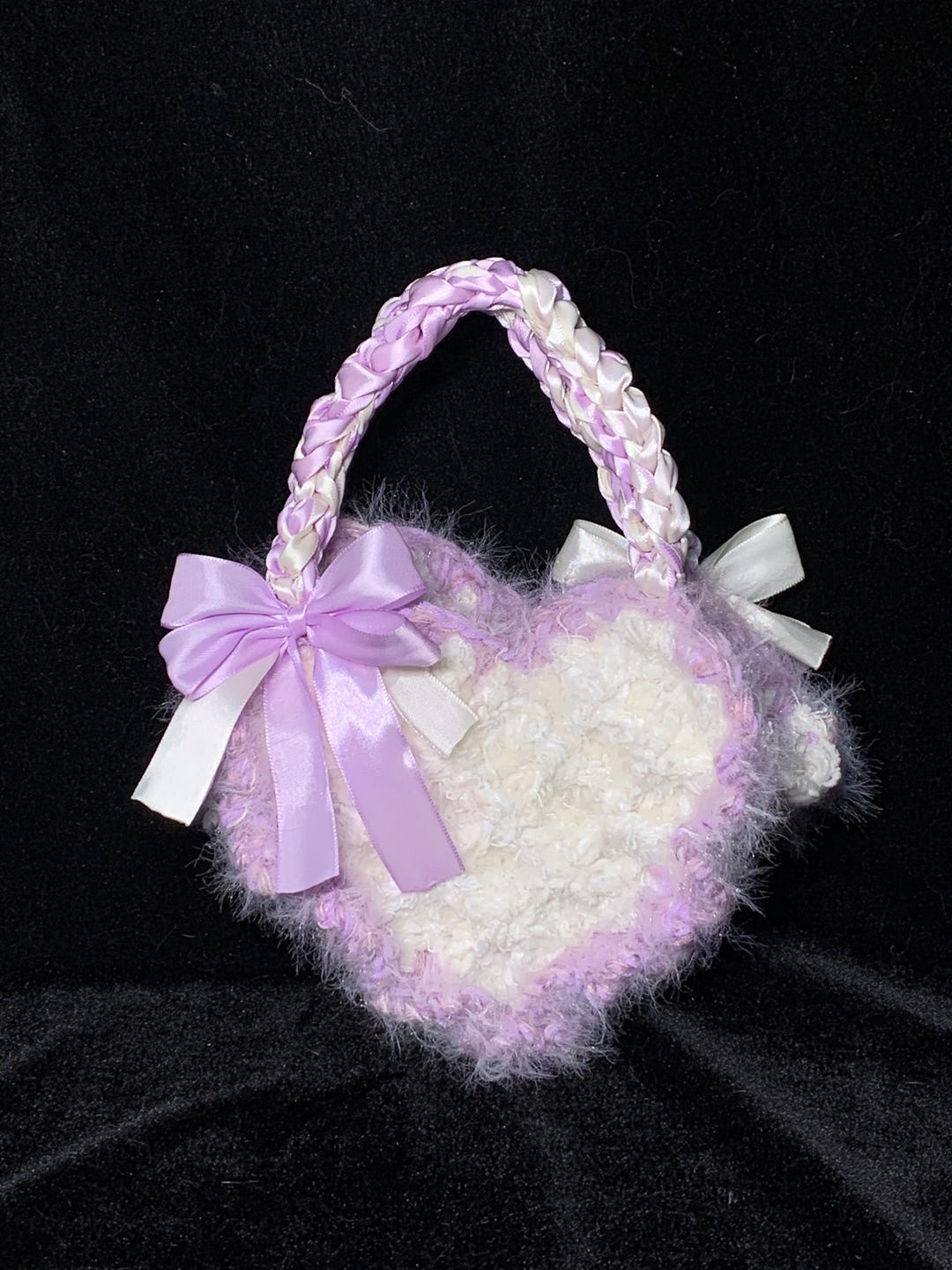 Amour Bow Heart Bag Handmade Crochet Bag Heart-shaped Purse With Ribbon ...