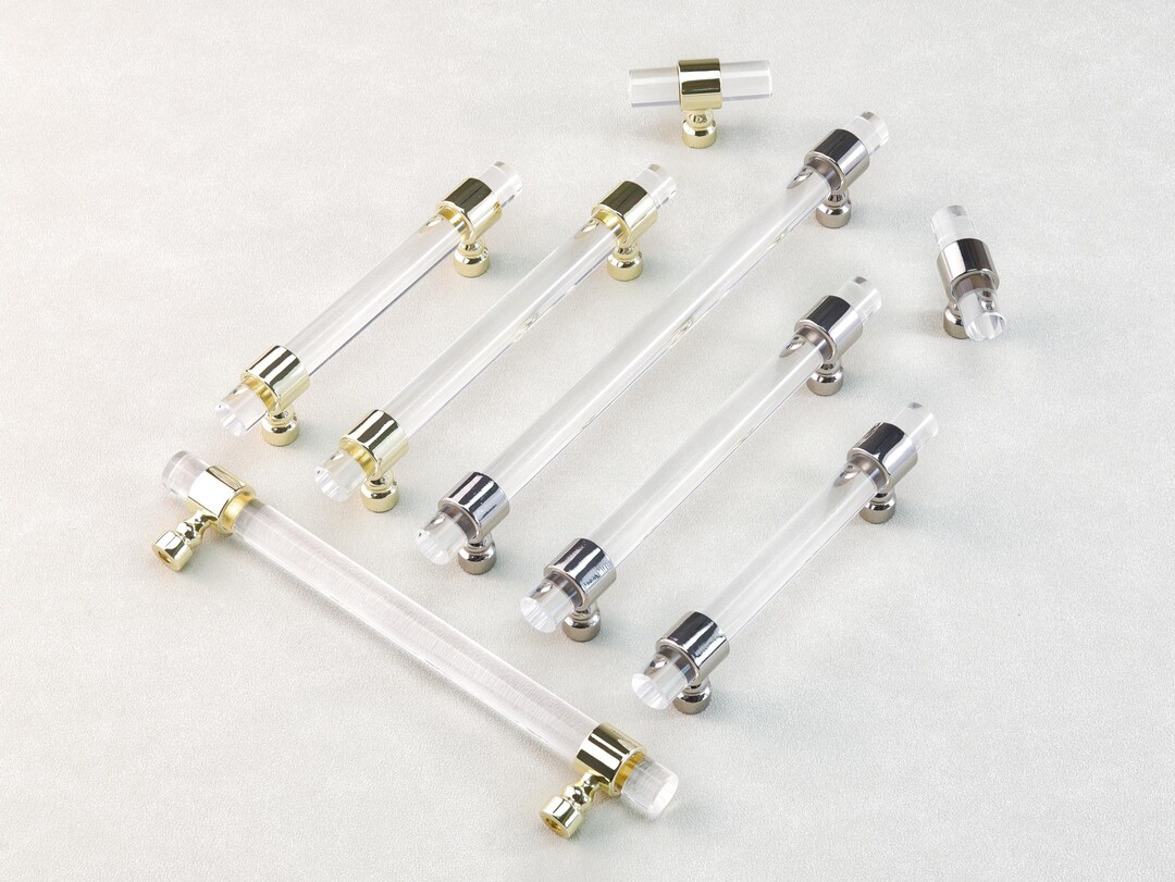 Acrylic Pulls Simple T Knobs Polished Gold Dresser Pulls Drawer Handles ...