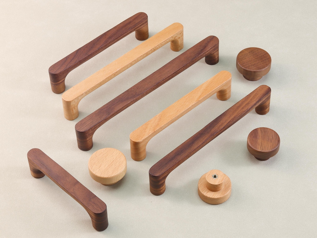 Natural Wood Handles Black Walnut Beech Knobs Pulls Kitchen Door ...