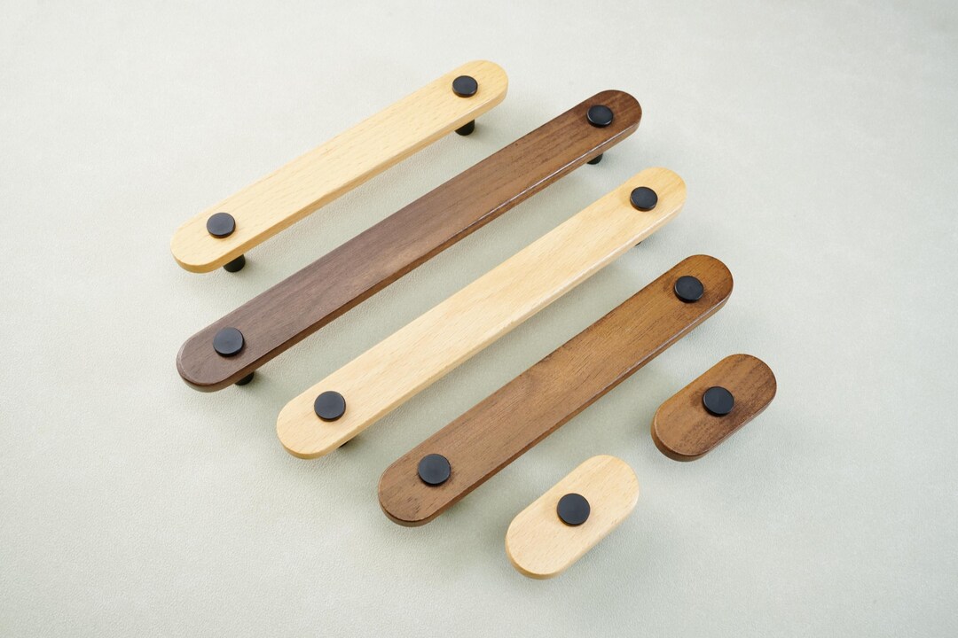 Natural Wood Round Edge Handles Black Walnut Beech Knob Pulls Kitchen ...