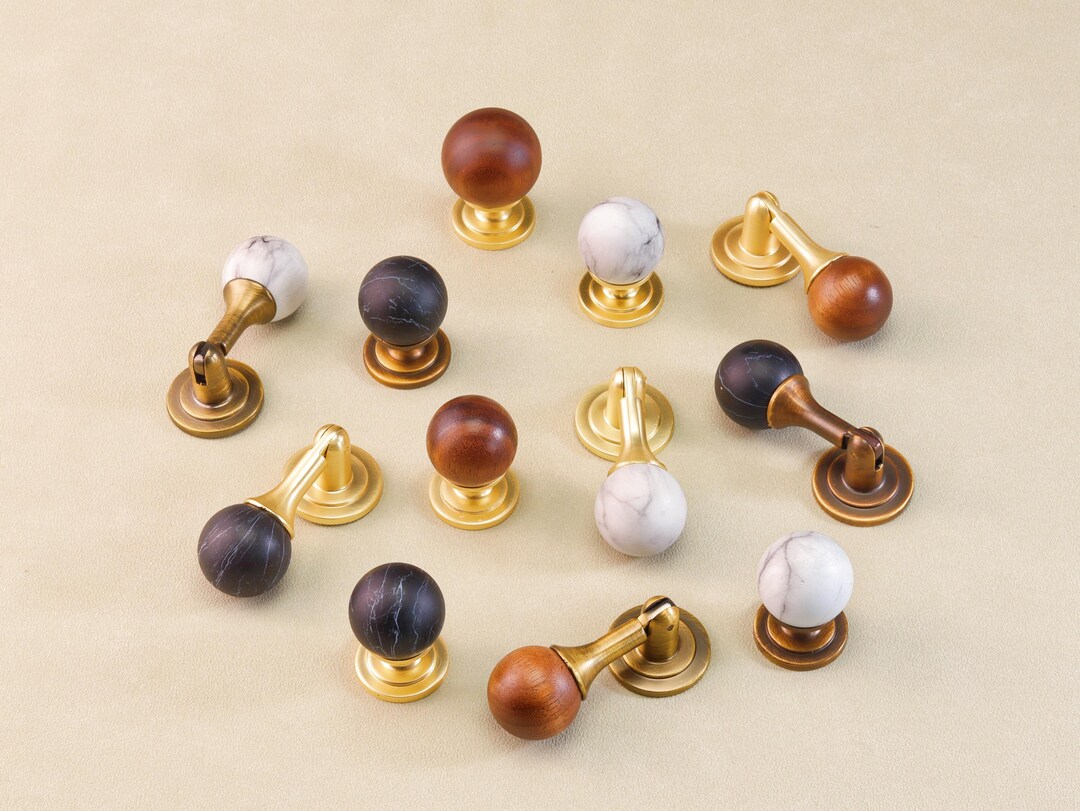 Minimalist Drop Knobs Pulls Wood Handles Brass Dresser Ball Knobs ...