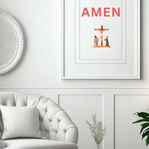 Amen Print Jesus Typography Poster - Christian Wall Art, Retro ...