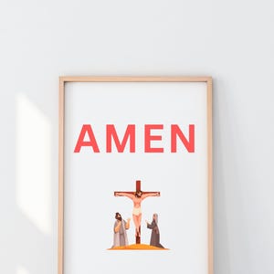 Amen Print Jesus Typography Poster - Christian Wall Art, Retro ...