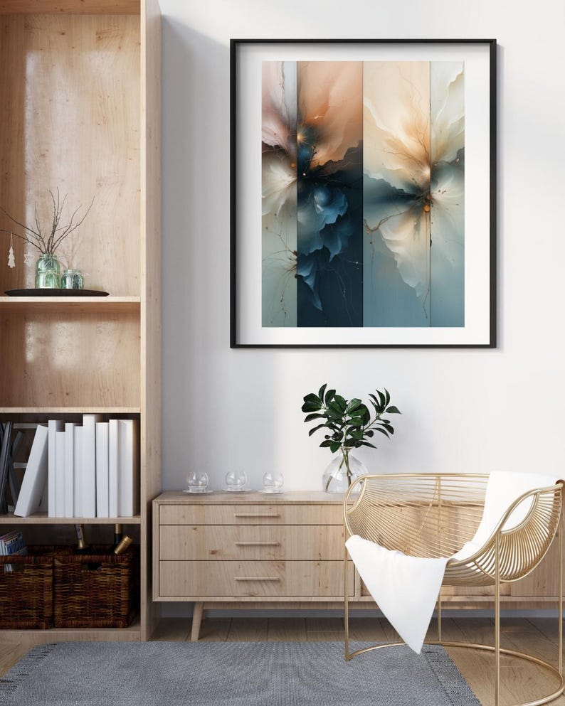 Elegant Framed Art Prints, Modern Wall Decor, Abstract Floral, Home ...