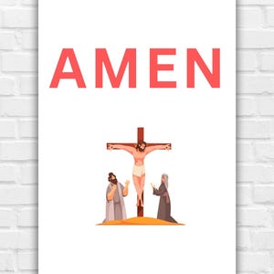 Amen Print Jesus Typography Poster - Christian Wall Art, Retro ...