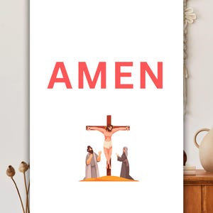 Amen Print Jesus Typography Poster - Christian Wall Art, Retro ...
