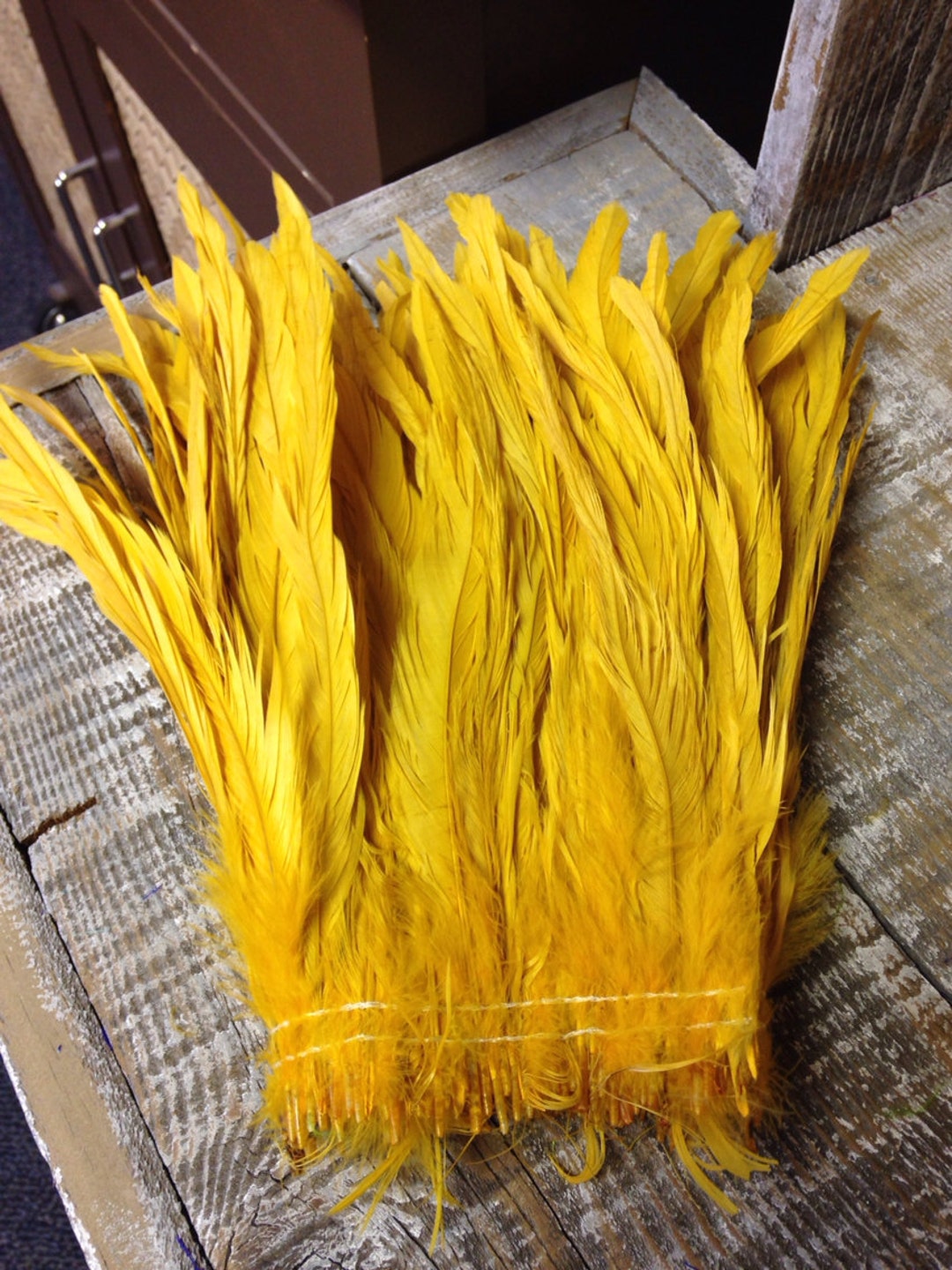 YELLOW Rooster Tail Feathers- 6” Strung 8-10" Feathers - Etsy