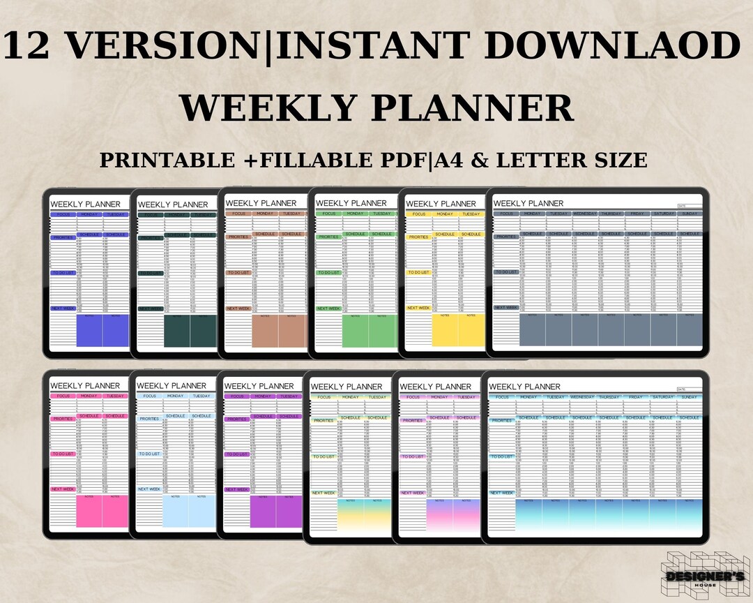 Customizable Digital Weekly Planner for Goodnotes, 24/7 Hourly Schedule ...