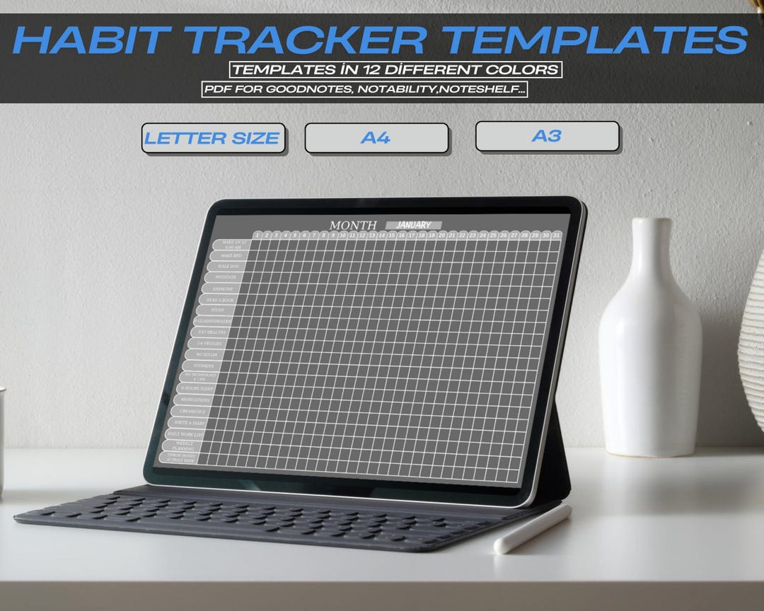 Goodnotes Template, Monthly Habit Tracker, Daily Habit Planner, iPad ...