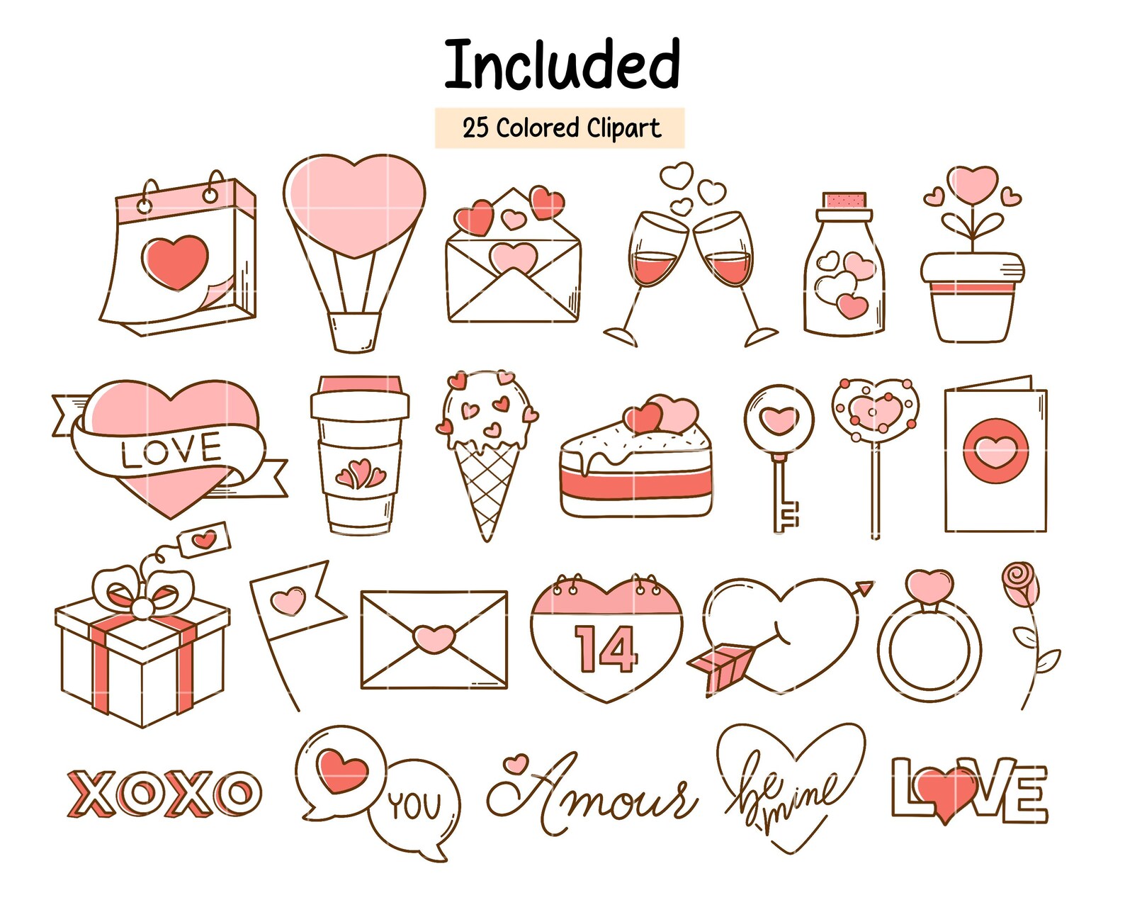 Valentine Clipart Bundle, Valentine Doodle Clip Art Set, Valentine's ...